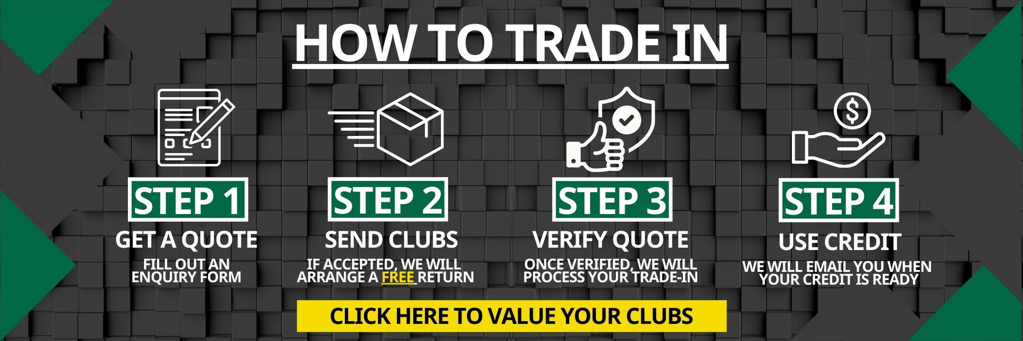 Trade in your golf clubs, golf irons and golf equipment